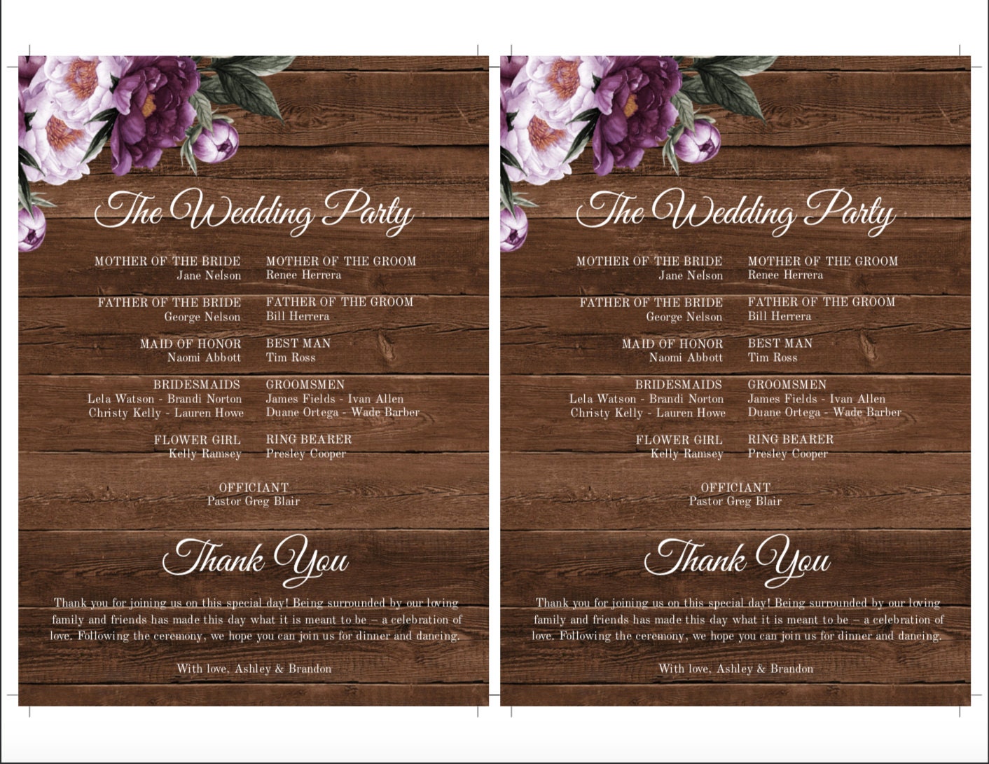 Rustic Wedding Program Template, Printable Purple Floral Program ...
