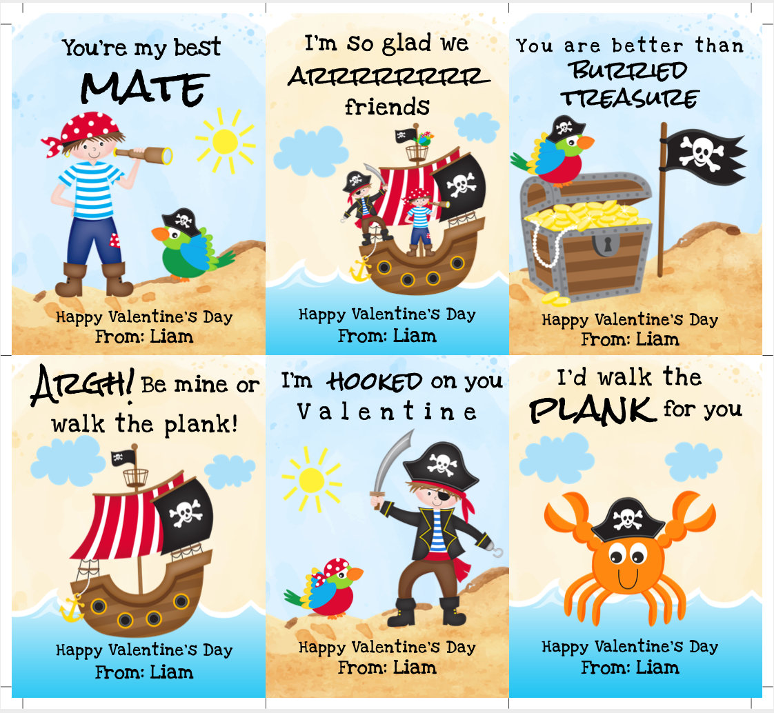Pirate Valentines Day Card Template Pirate Valentines Cards - Etsy Sweden