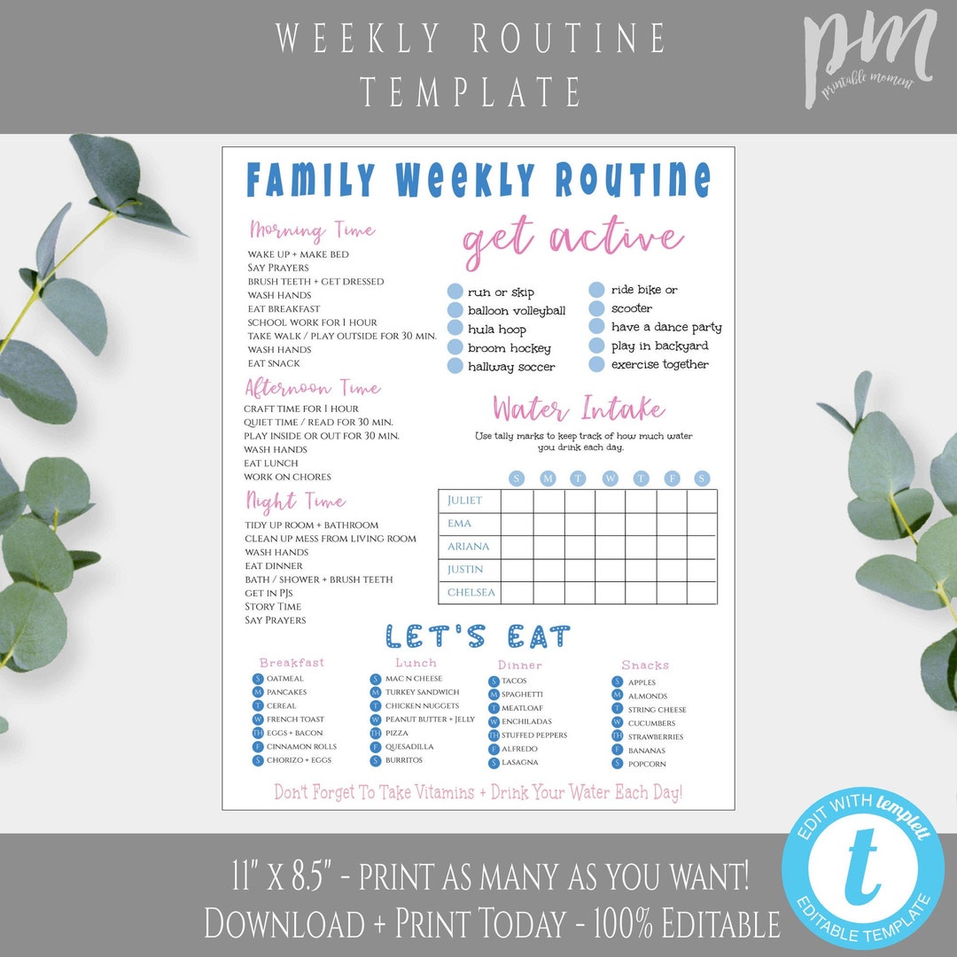 Family Weekly Routine Template Editable Weekly Planner - Etsy