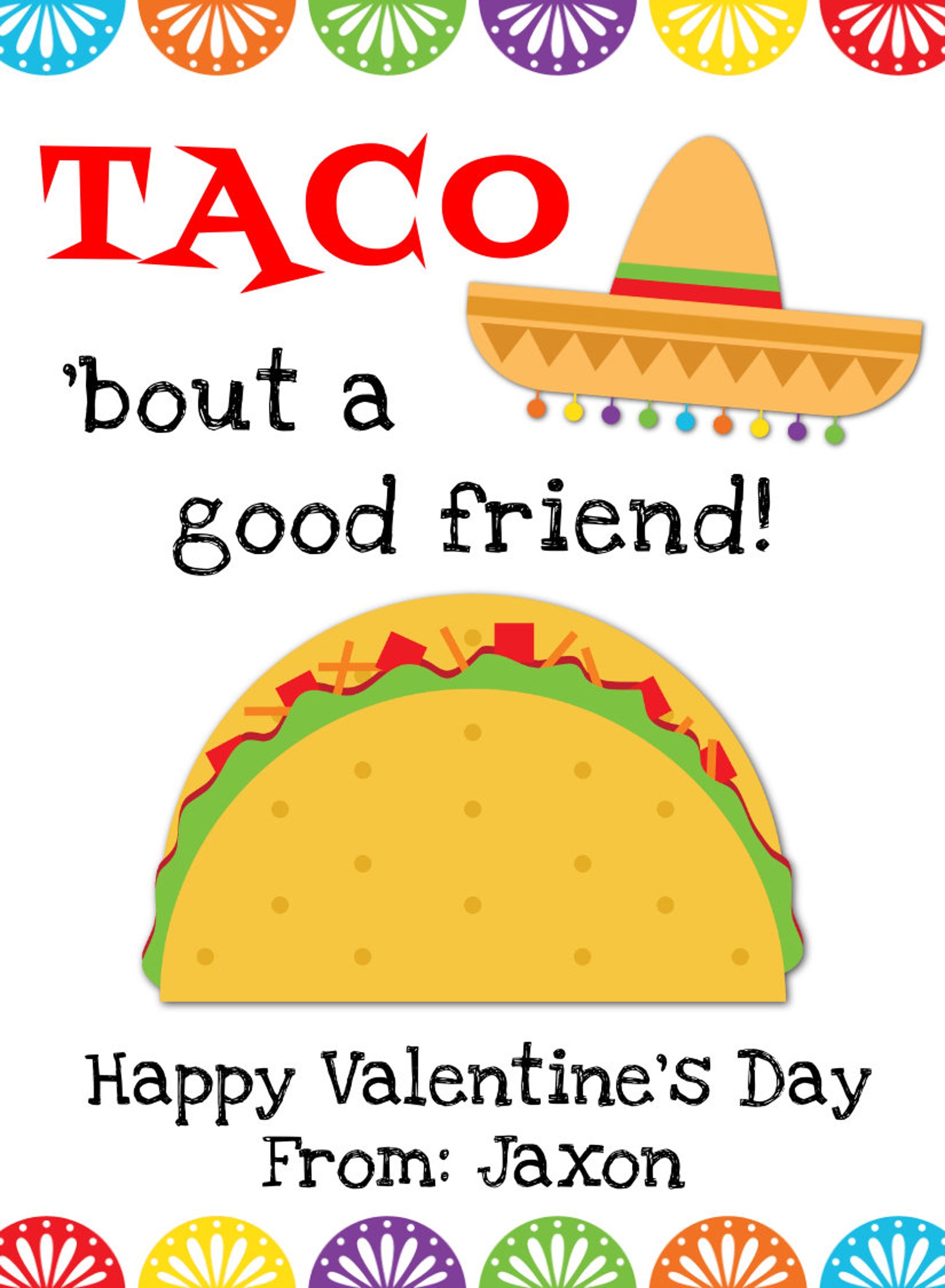 Taco Valentine Card Template Taco Valentines Cards for Kids | Etsy