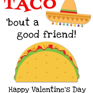 Taco Valentine Card Template, Taco Valentines Cards for Kids Classroom ...