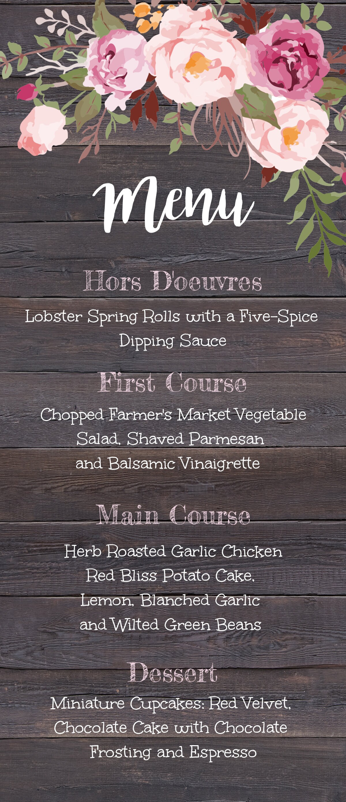 Rustic Floral Menu Template Printable Menu Wedding Dinner - Etsy