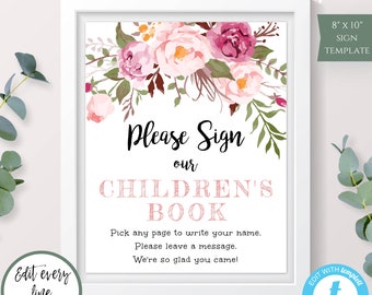 Please Sign Our Children's Book Template Rustic Floral | Etsy