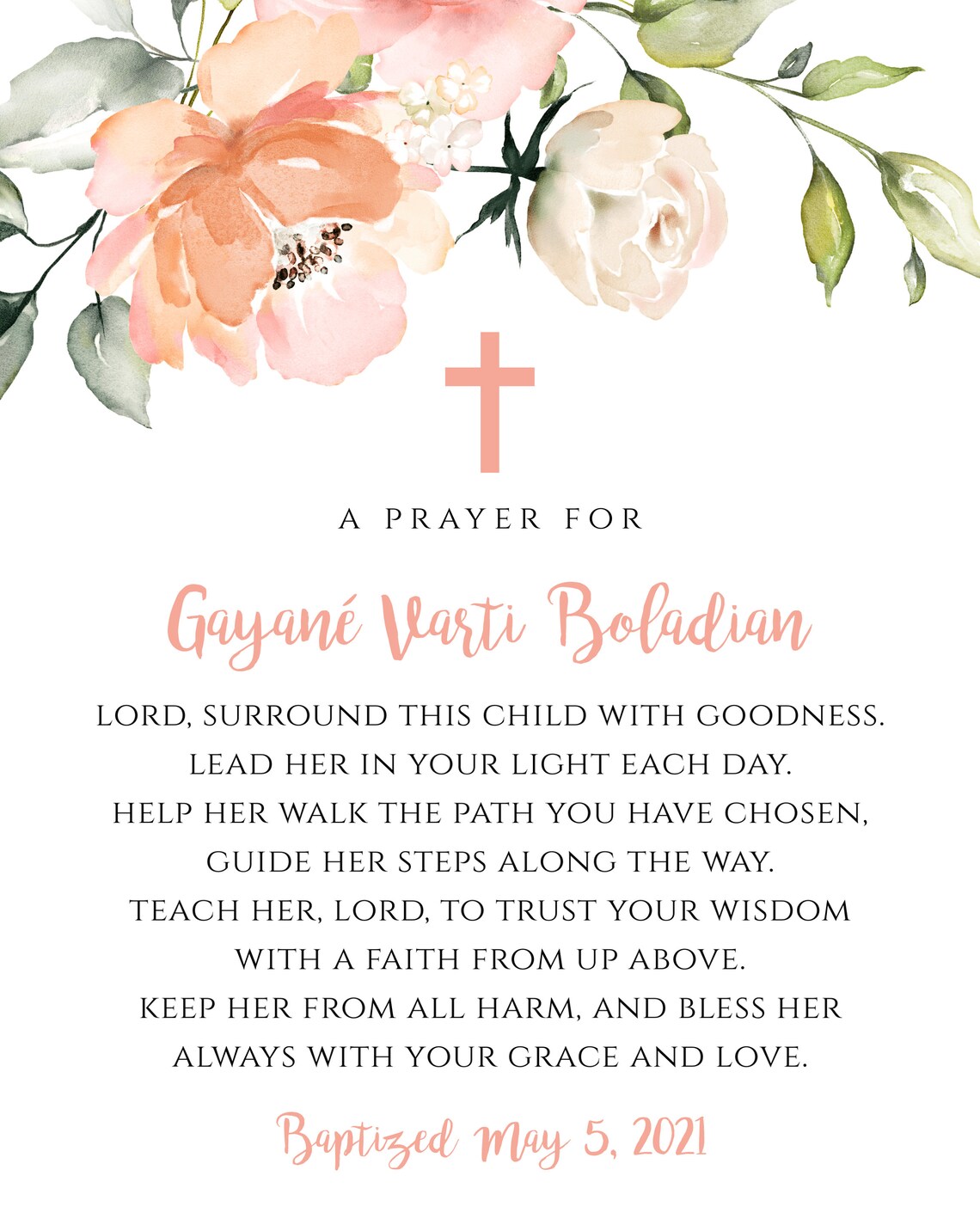 Personalized Prayer Sign for Girl Editable Peach Floral Sign | Etsy