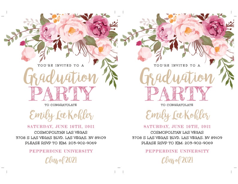 Pink Floral Graduation Invitation Template Graduation Party - Etsy