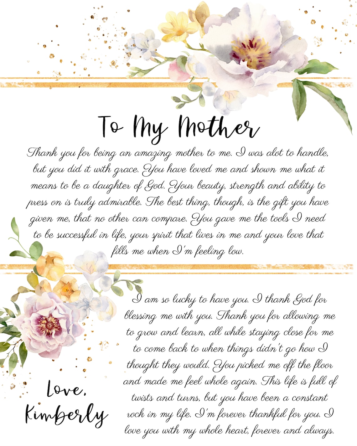 Mother's Day Gift Editable Template Printable Birthday - Etsy