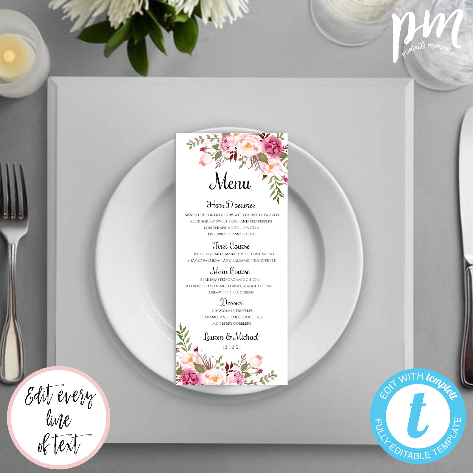 Bridal Shower Menu Template Menu Cards for Wedding Menu Cards | Etsy
