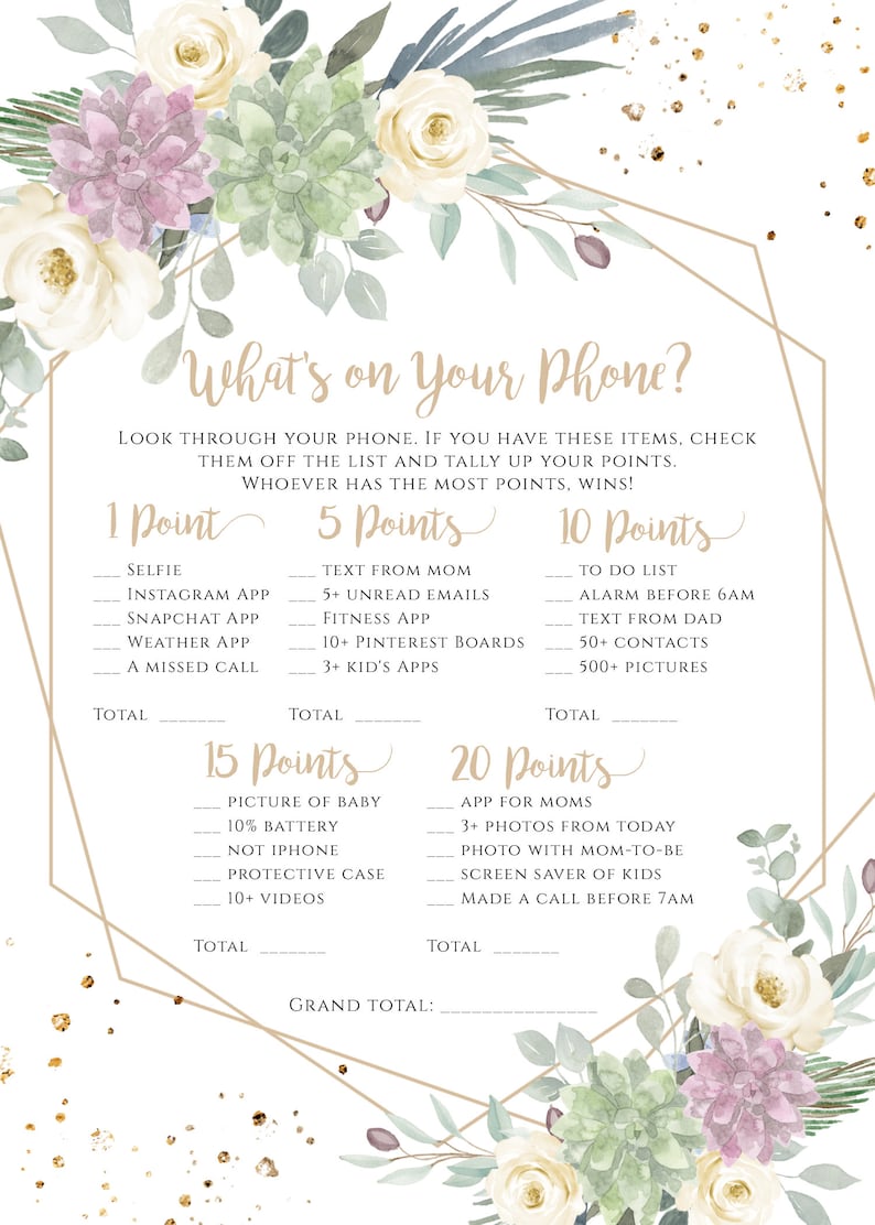 Succulent Baby Shower Games Package Template, Games Bundle, Greenery ...