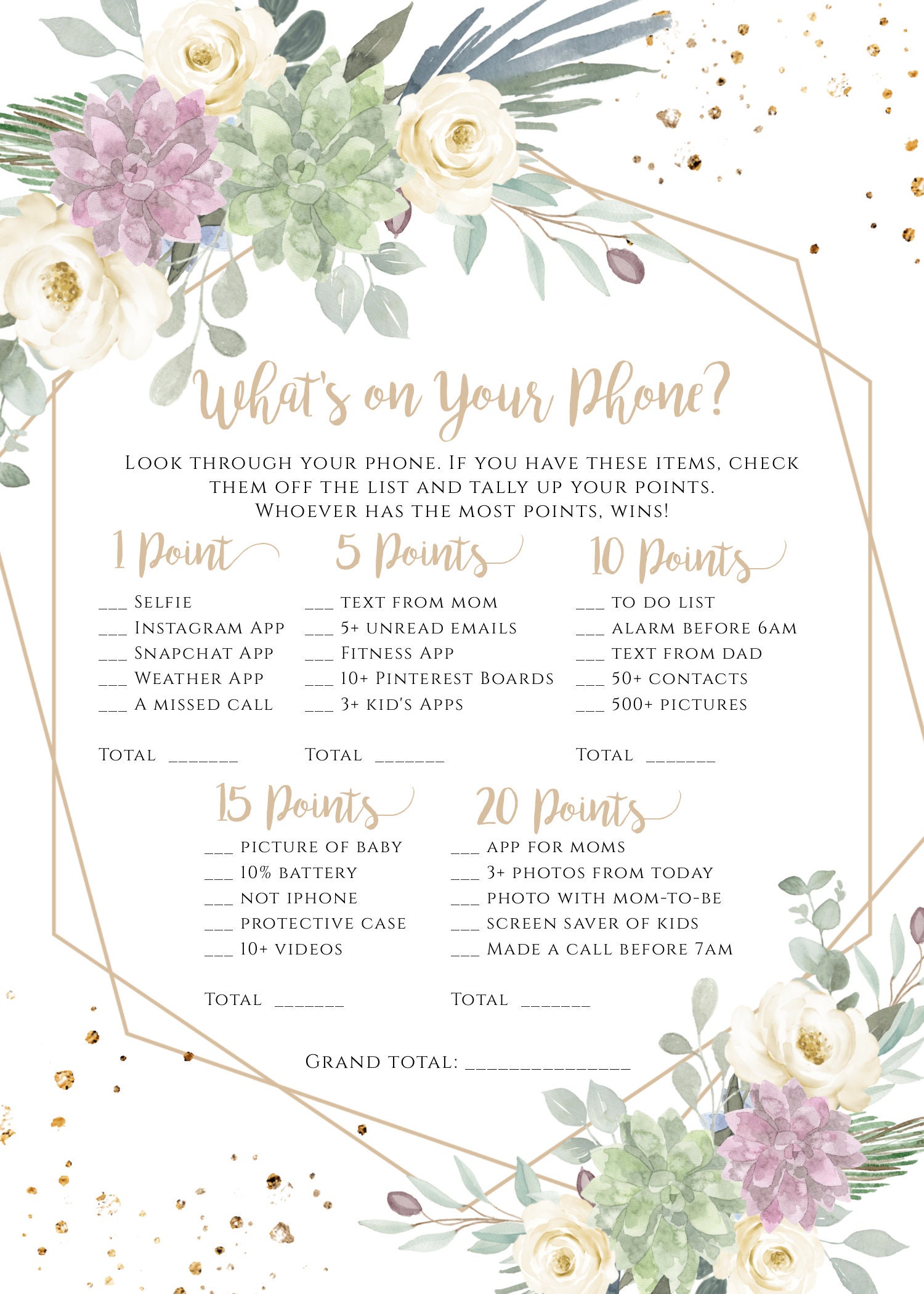 Succulent Baby Shower Games Package Template Games Bundle - Etsy