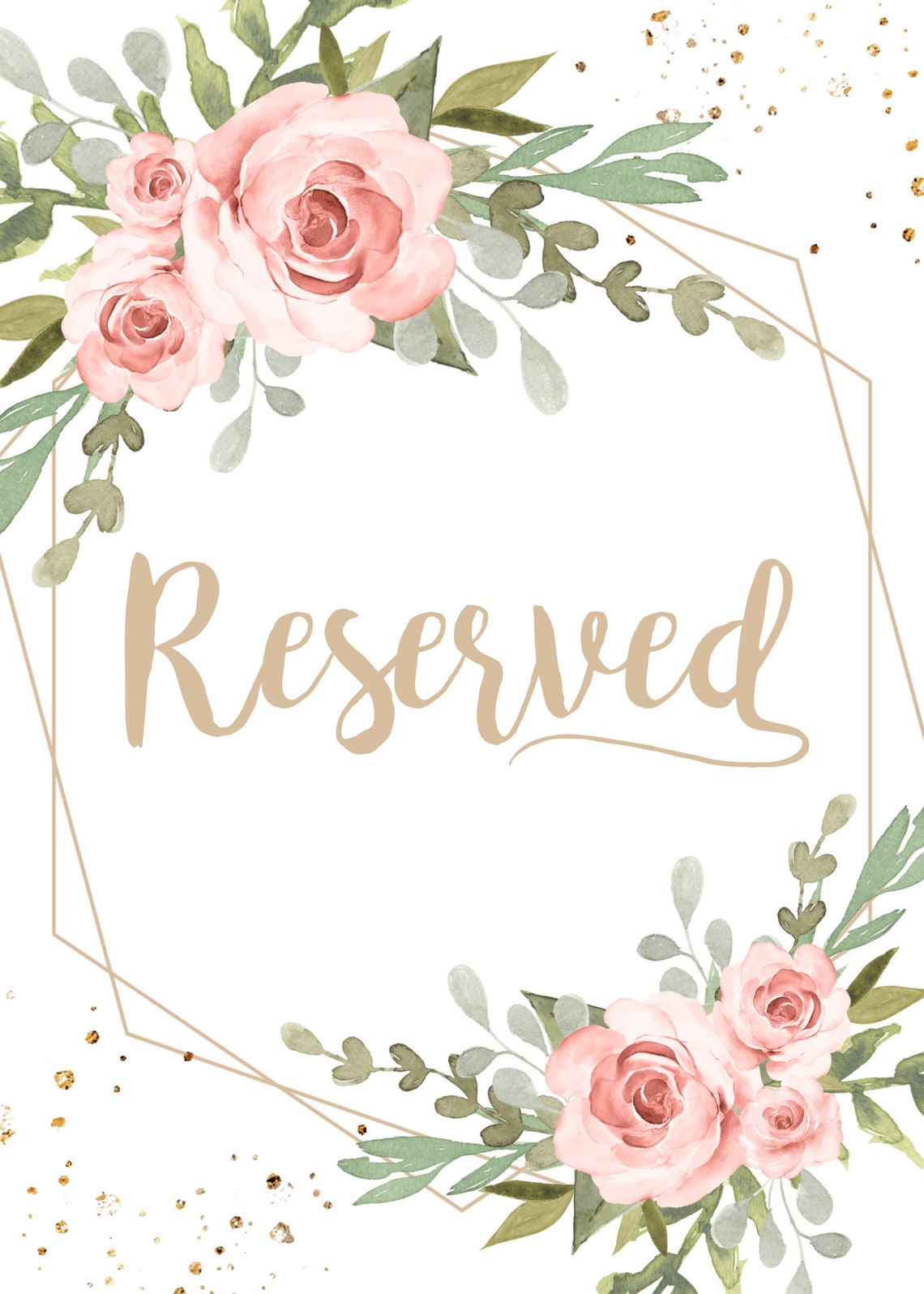 Pink Floral Reserved Sign Template Editable Gold Geometric - Etsy