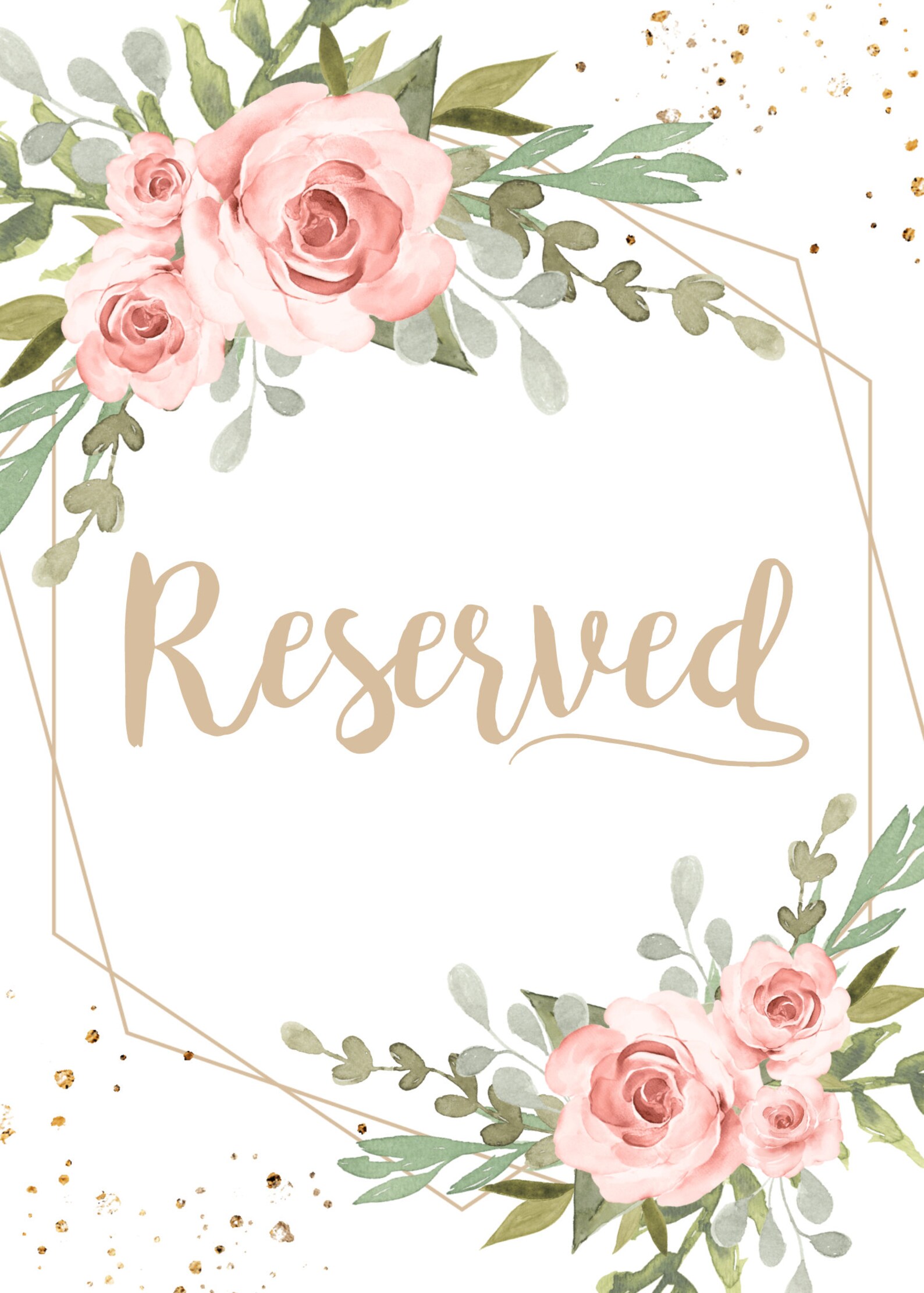 Pink Floral Reserved Sign Template Editable Gold Geometric - Etsy