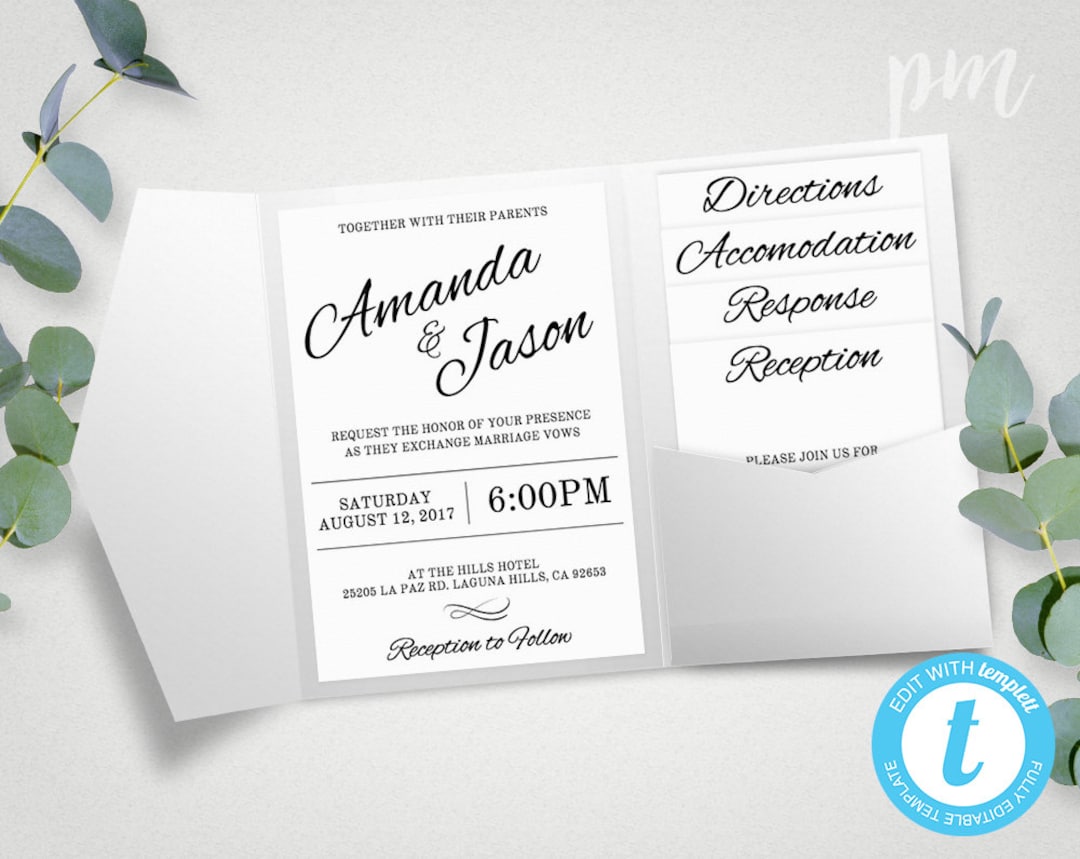 Pocket Fold Wedding Invitation Suite, Printable Wedding Template ...