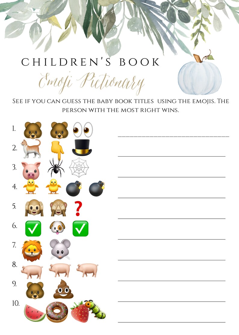 Children's Book Emoji Game Template, Story Book Emoji Game Little ...