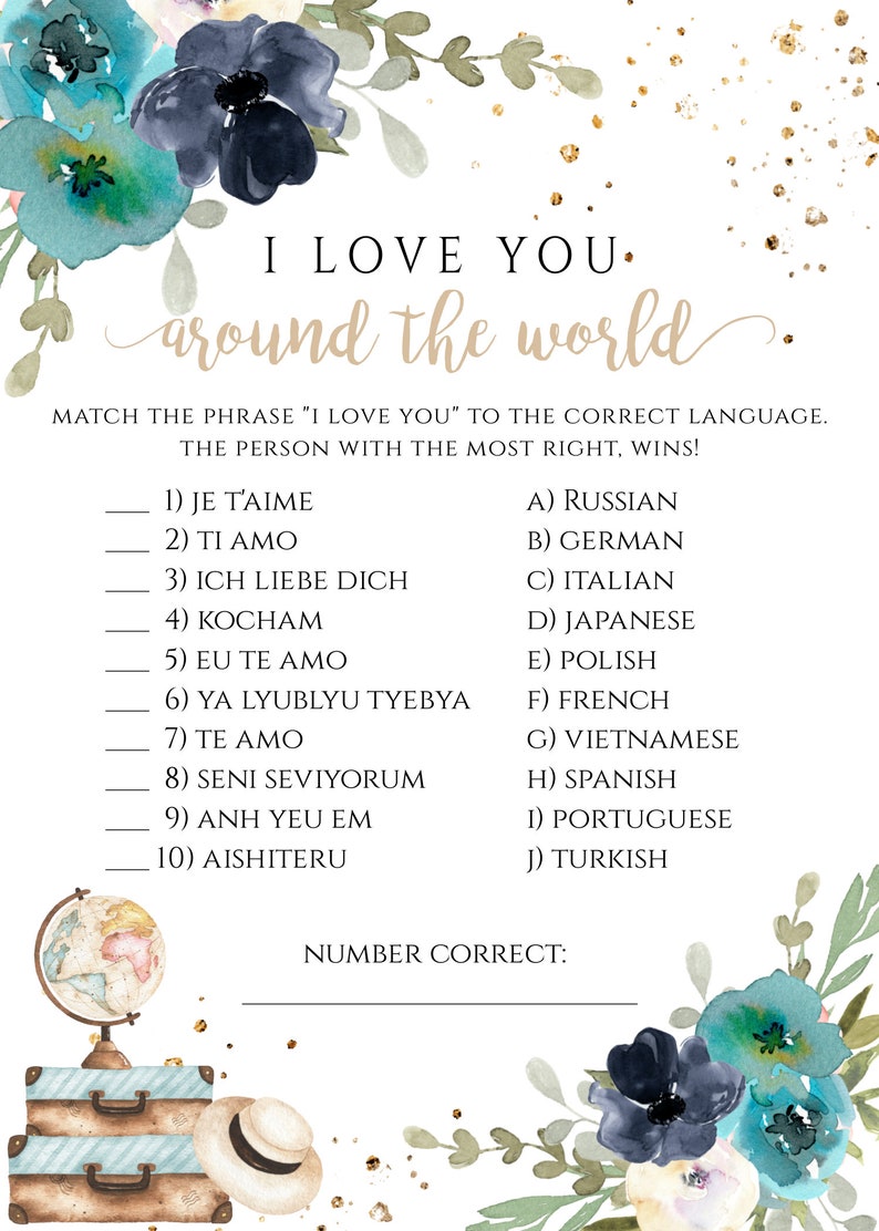 I Love You Around the World Game Template for Travel Bridal | Etsy