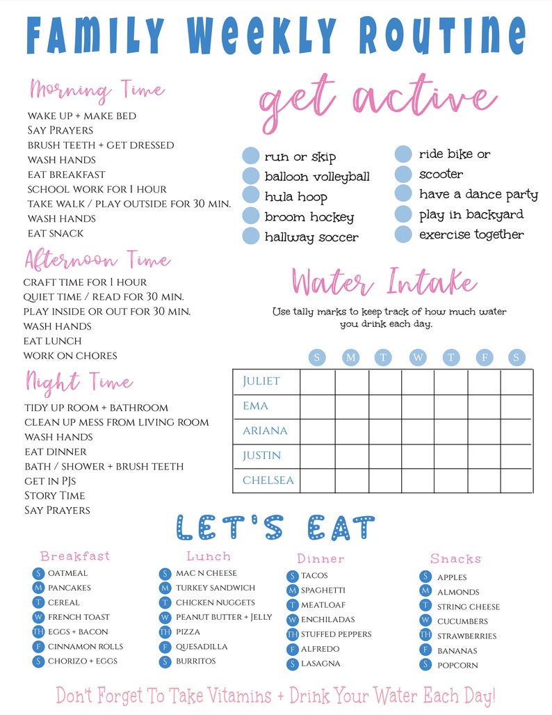 Family Weekly Routine Template Editable Weekly Planner | Etsy