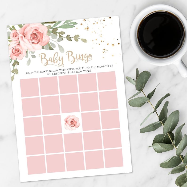 Baby Bingo Present Game Template Pink Floral Shower Game | Etsy