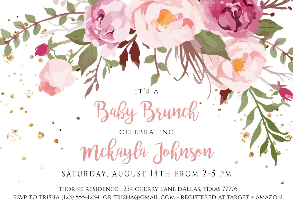 Baby Brunch Invite, Girl Baby Shower Invitation Template, Brunch ...