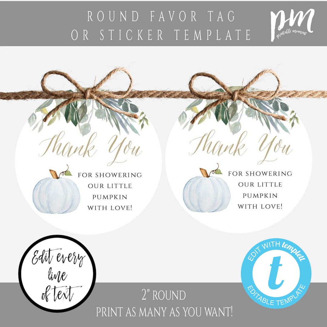 Pumpkin Favor Tag Template, Little Pumpkin Baby Shower Printable, Blue ...