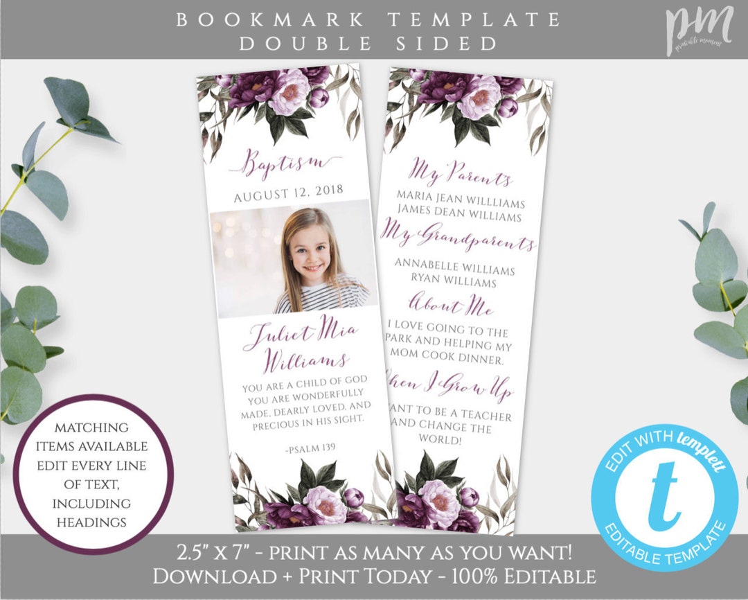 Personalized Bookmark for Baptism, Custom Bookmark Baptism Favor ...