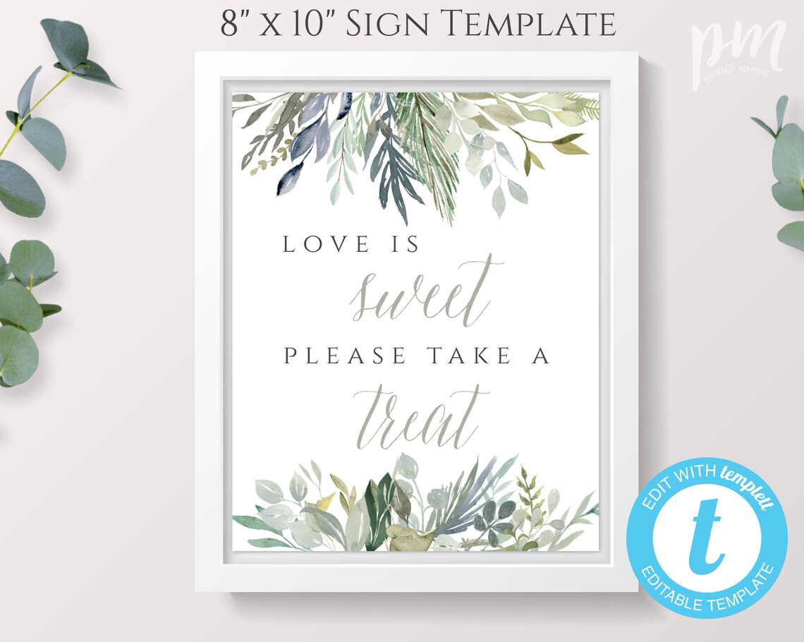 Greenery Sweet Table Sign Template Love is Sweet Dessert - Etsy