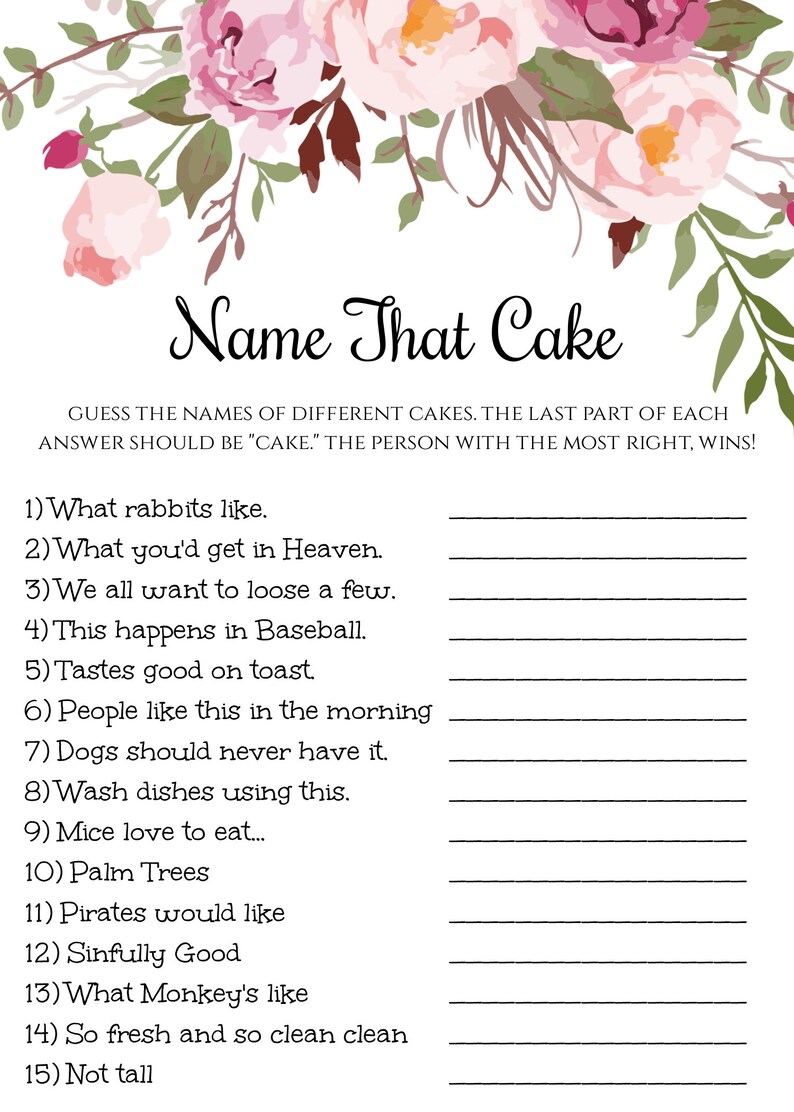 Pink Floral Name That Cake Bridal Shower Game Template Name Etsy Pink Floral Name That Cake Bridal Shower Game Template Name Etsy
