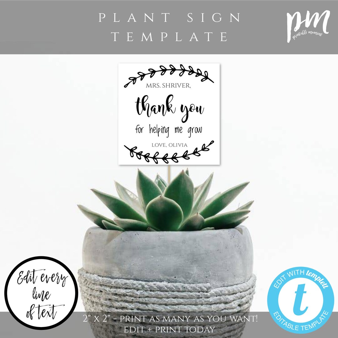 Thank You for Helping Me Grow Printable Favor Tag Template for Plant ...