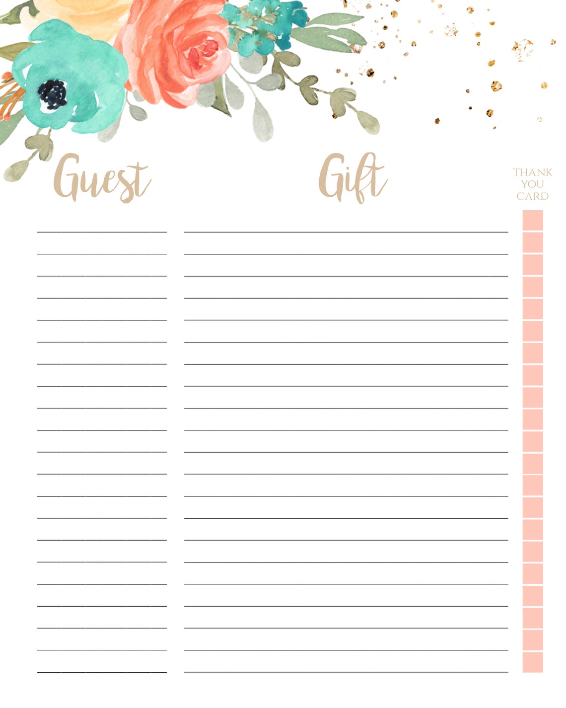 Baby Shower Gift List Tracker Template DIY Editable Guest - Etsy
