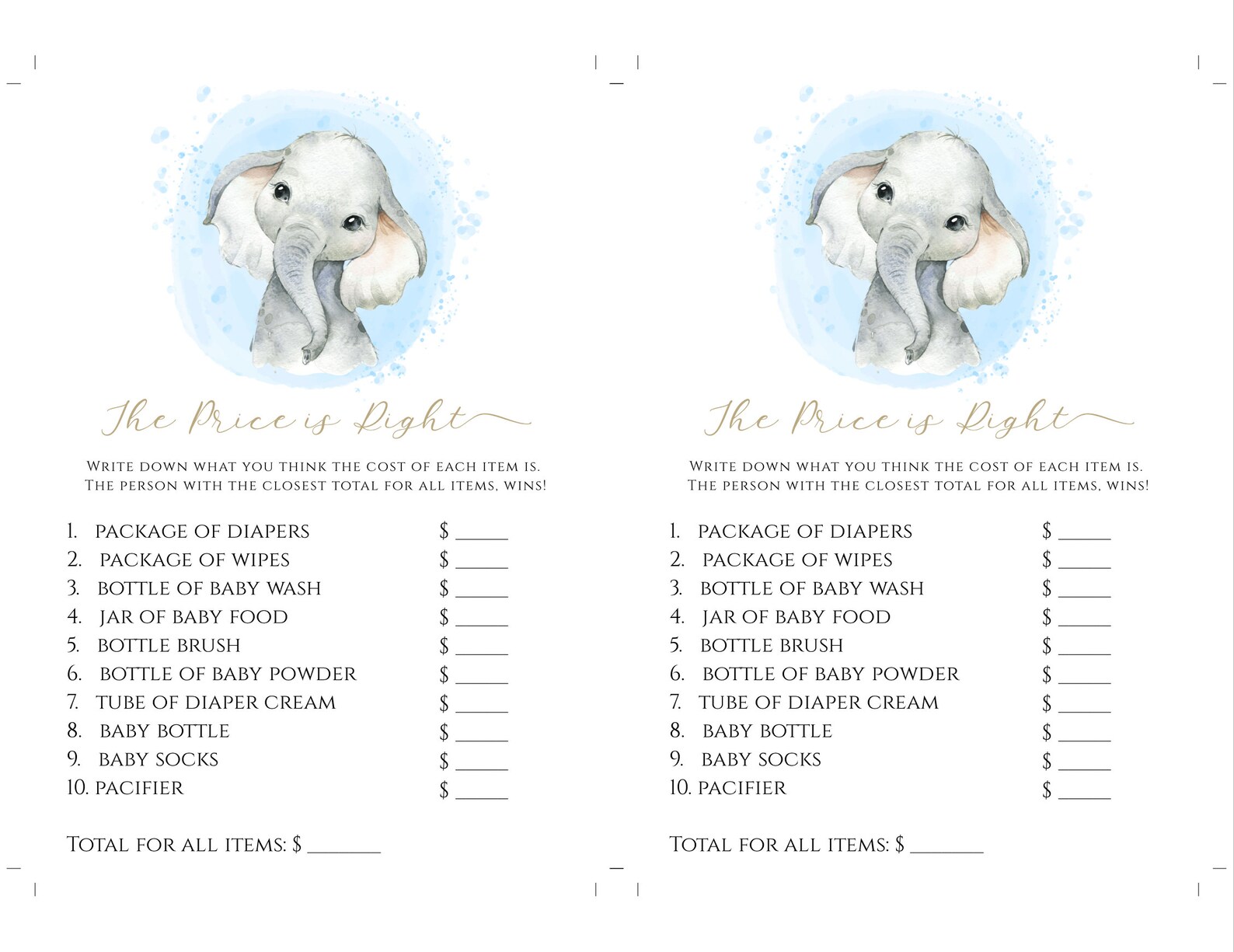 Blue Elephant Baby Shower Game Bundle Template Set Elephant | Etsy