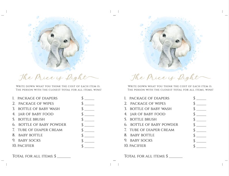 Blue Elephant Baby Shower Game Bundle Template Set, Elephant Shower ...