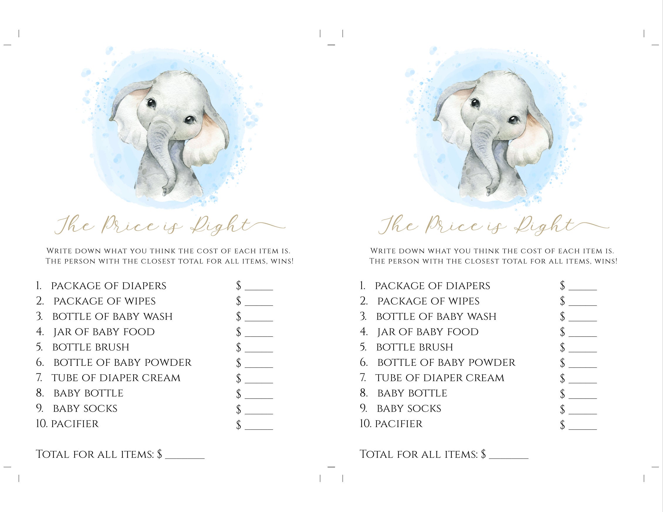 Blue Elephant Baby Shower Game Bundle Template Set Elephant - Etsy