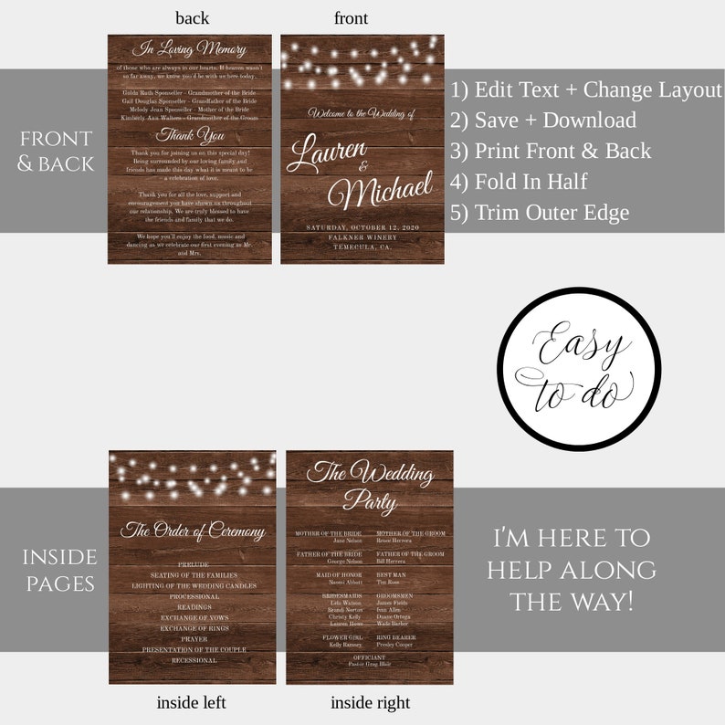 Rustic Wedding Folding Program Template Rustic Lights - Etsy