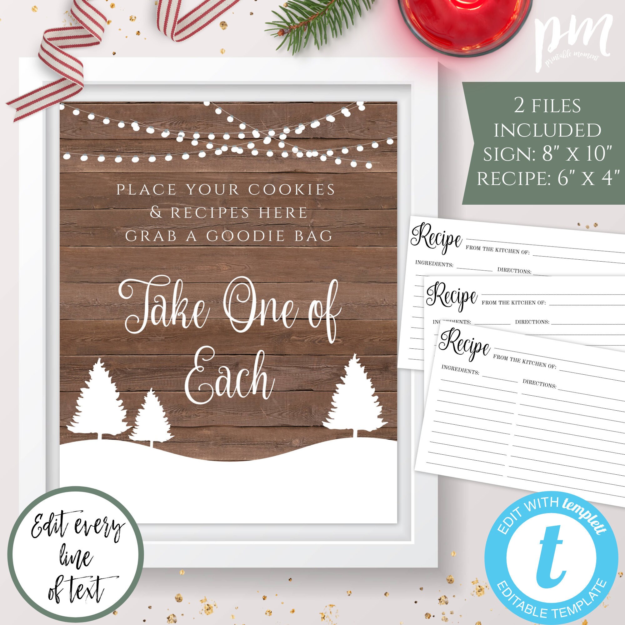Cookie Exchange Christmas Party Template Set Rustic Sign With | Etsy