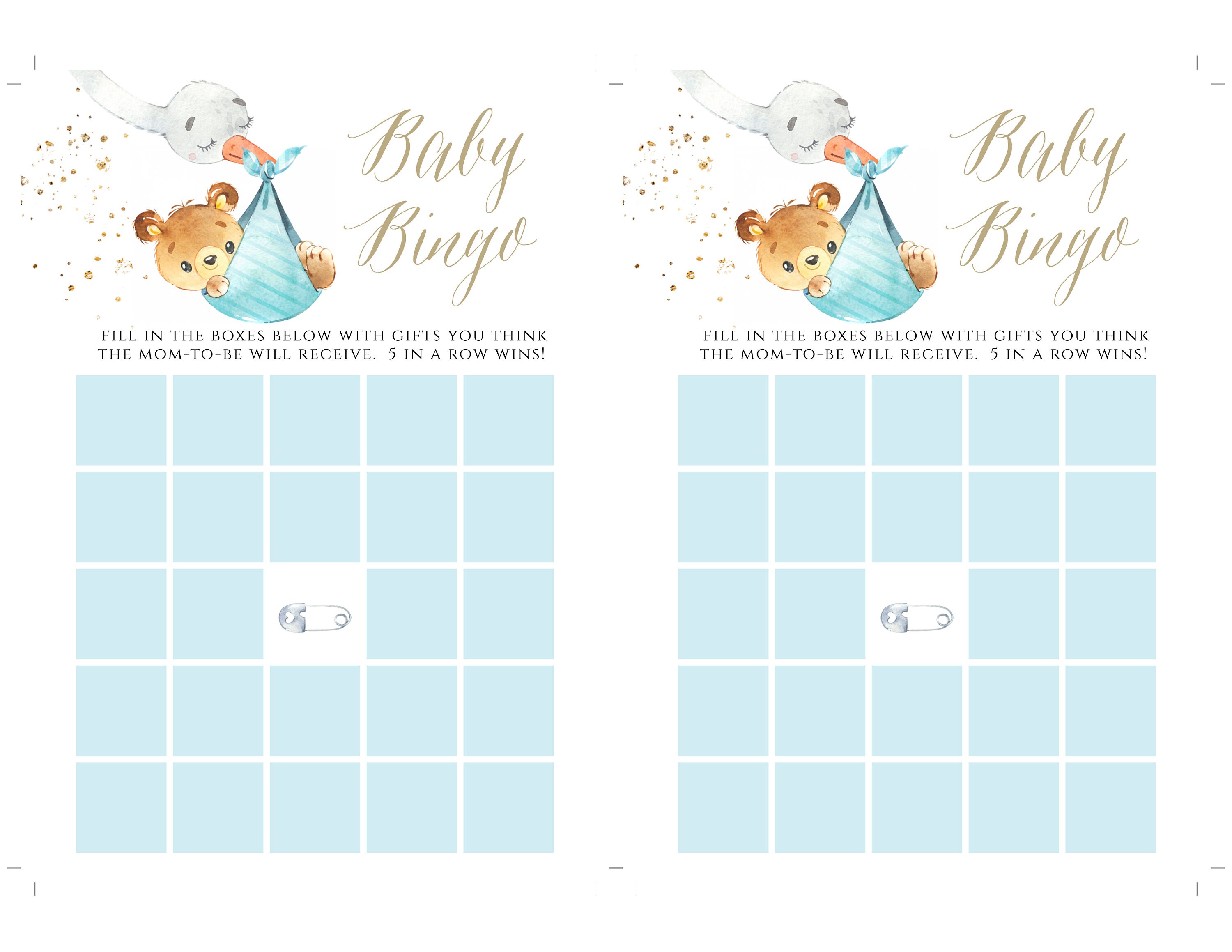 Bear Baby Shower Bingo Game Template Stork Baby Shower Bingo | Etsy