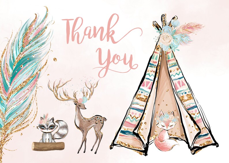Woodland Animal Folding Thank You Card Template Printable | Etsy