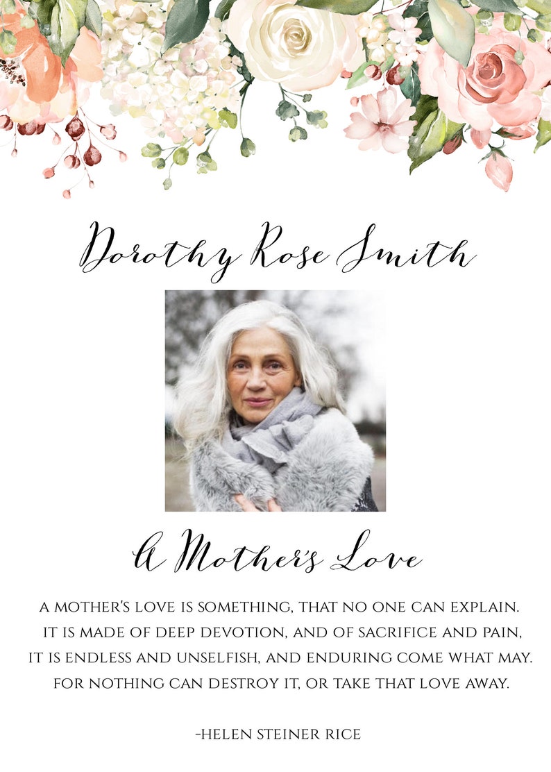 Pink Peach Floral Obituary Template DIY Download Loving | Etsy