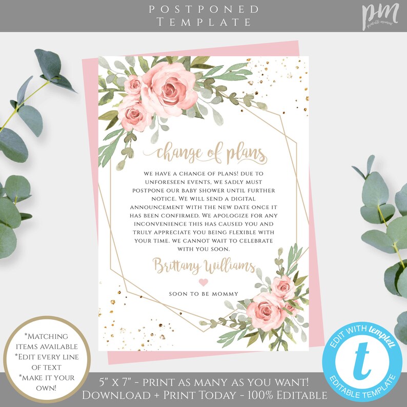 Change of Plans Postponed Baby Shower Template Postponed - Etsy