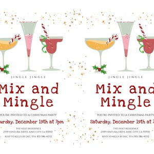 Mix and Mingle Christmas Party Invitation Template, Editable Cocktails ...