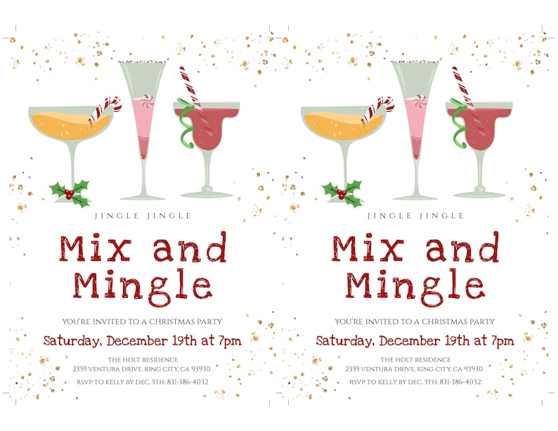 Mix and Mingle Christmas Party Invitation Template, Editable Cocktails ...
