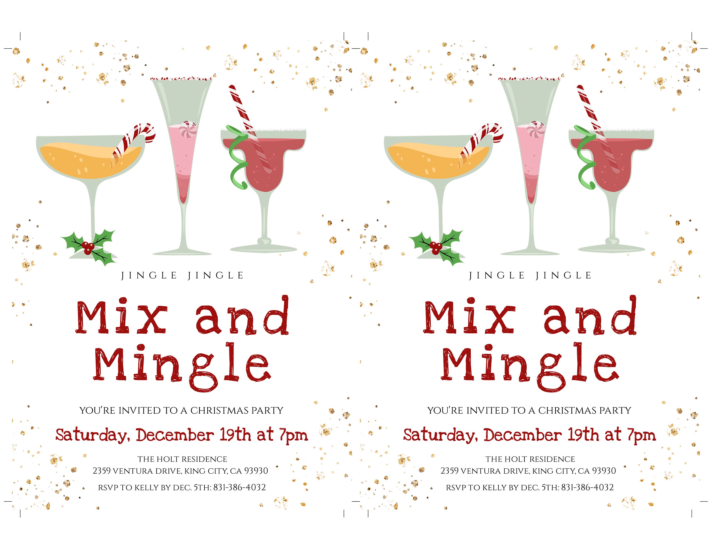 Mix and Mingle Christmas Party Invitation Template, Editable Cocktails ...