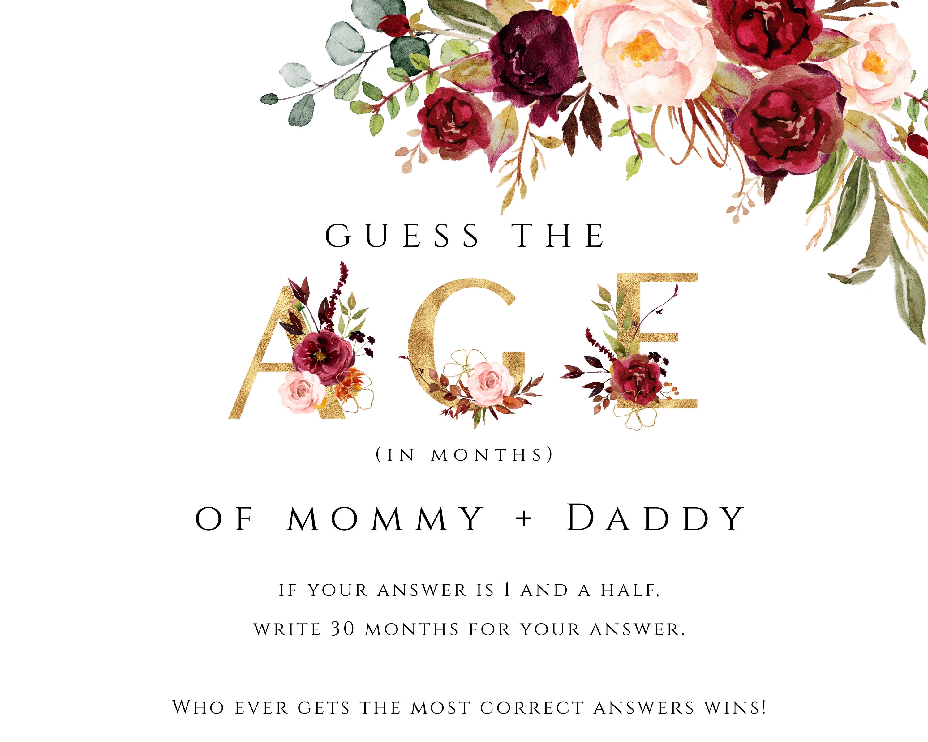 Guess the Age Game Burgundy Blush Baby Shower Game How Old - Etsy