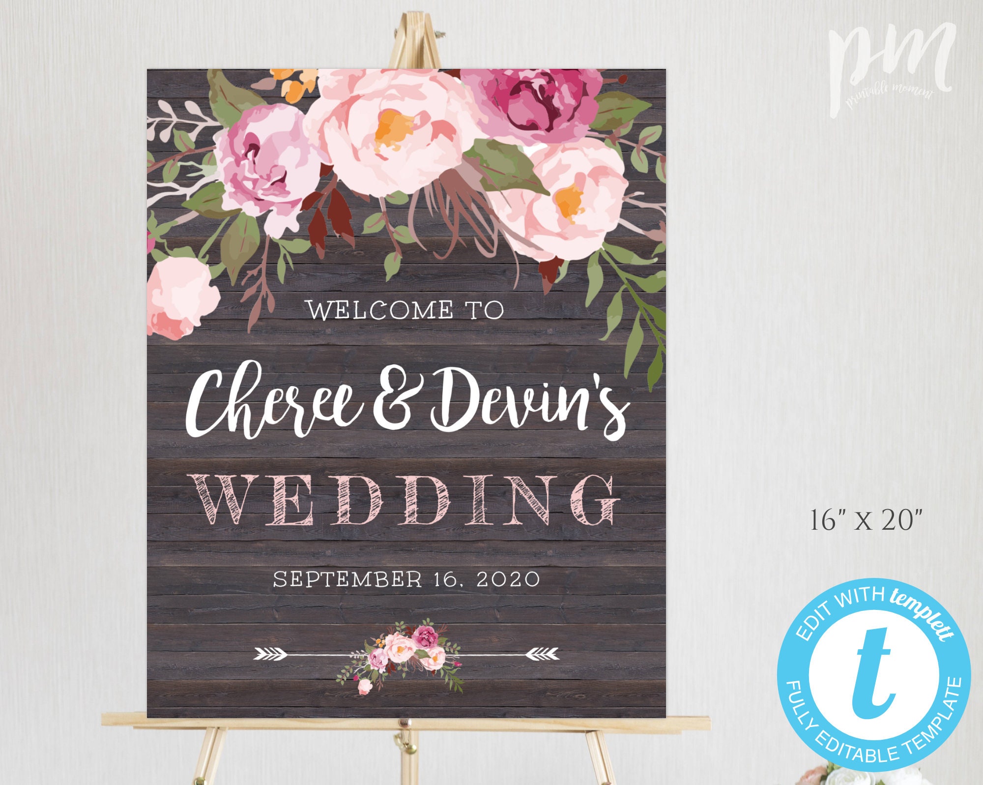 Party Supplies Welcome Poster Rustic Wedding Sign Floral Wedding ...