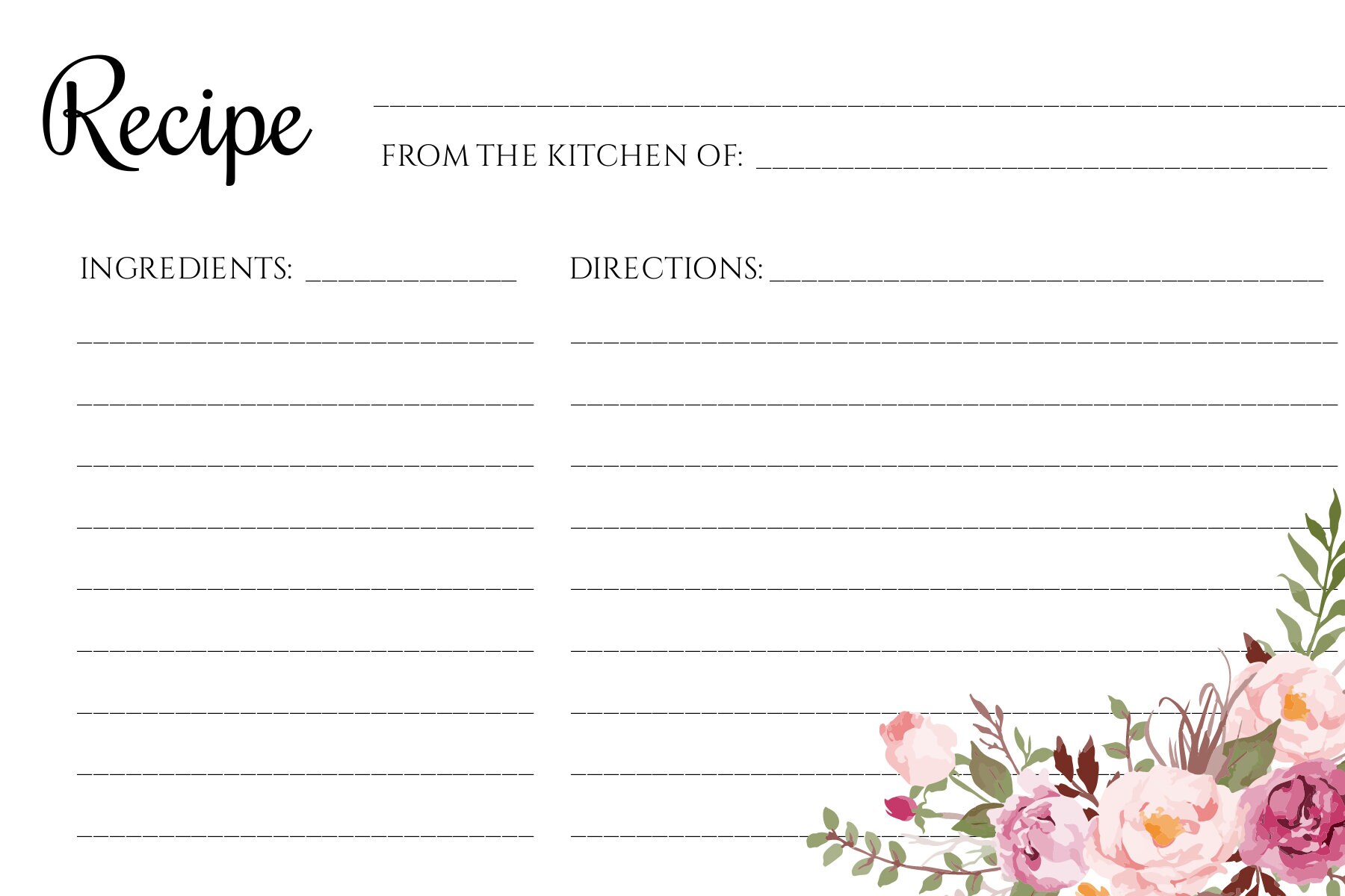 Pink Floral Recipe Card Template Bridal Shower Activity | Etsy