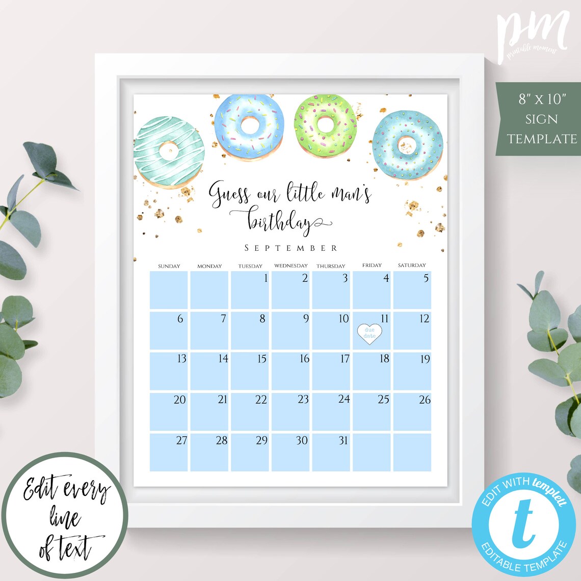 Donuts and Diapers Baby Shower Birthday Calendar Guessing Game | Etsy