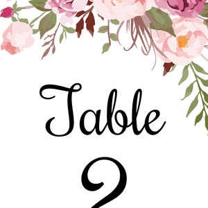 Pink Floral Wedding Table Number Template, 4x6 Printable Table Number ...