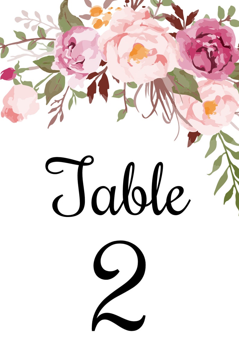 Pink Floral Wedding Table Number Template 4x6 Printable Table | Etsy