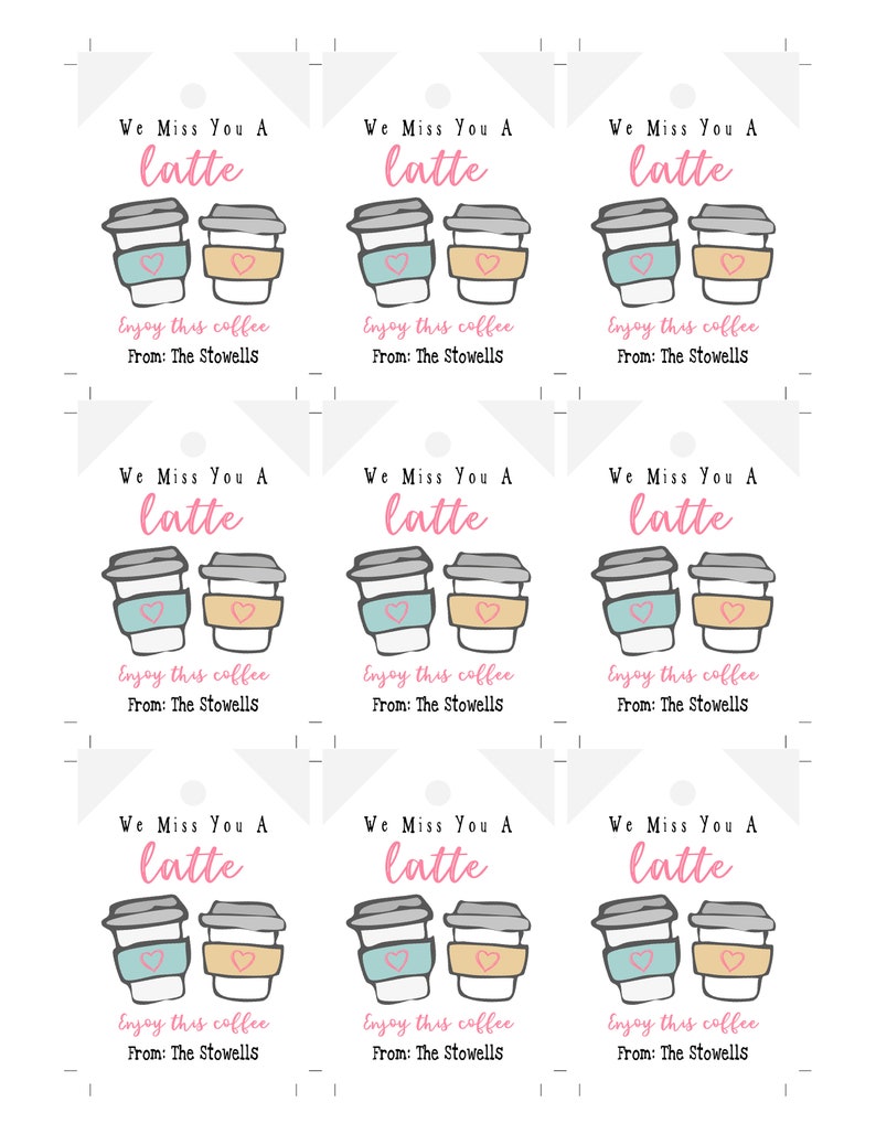 We Miss You a Latte Coffee Gift Tag Template, Quarantine Treat Tag ...