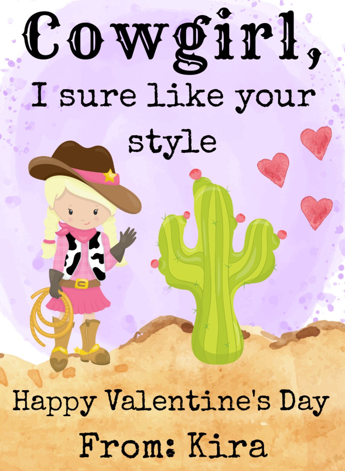Cowgirl Valentines Day Card Template Western Valentines Cards | Etsy
