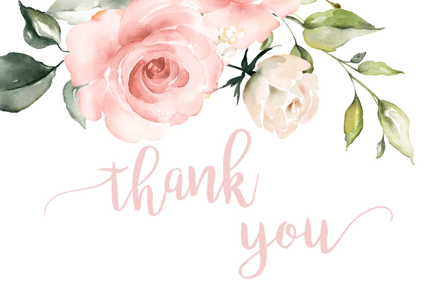 Pink Floral Thank You Note Template, Blush Pink Printable Thank You ...