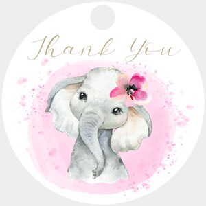 Pink Elephant Thank You Favor Tag Template, Girl Baby Shower Gift Tag ...