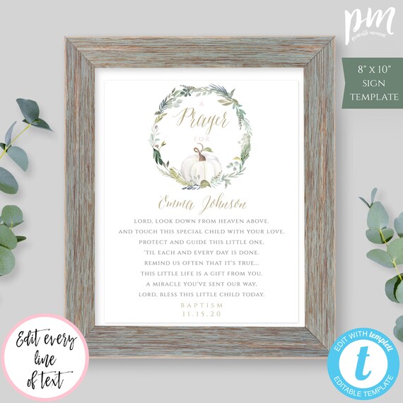 Personalized Prayer Sign for Girl Editable White Pumpkin | Etsy